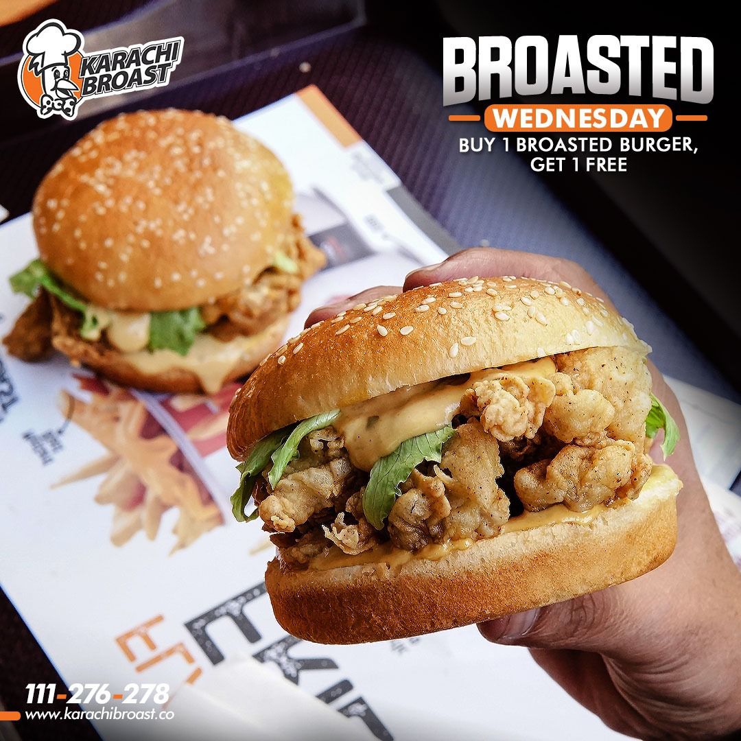 Buy 1 Get 1 Broasted Burger | Karachi Broast