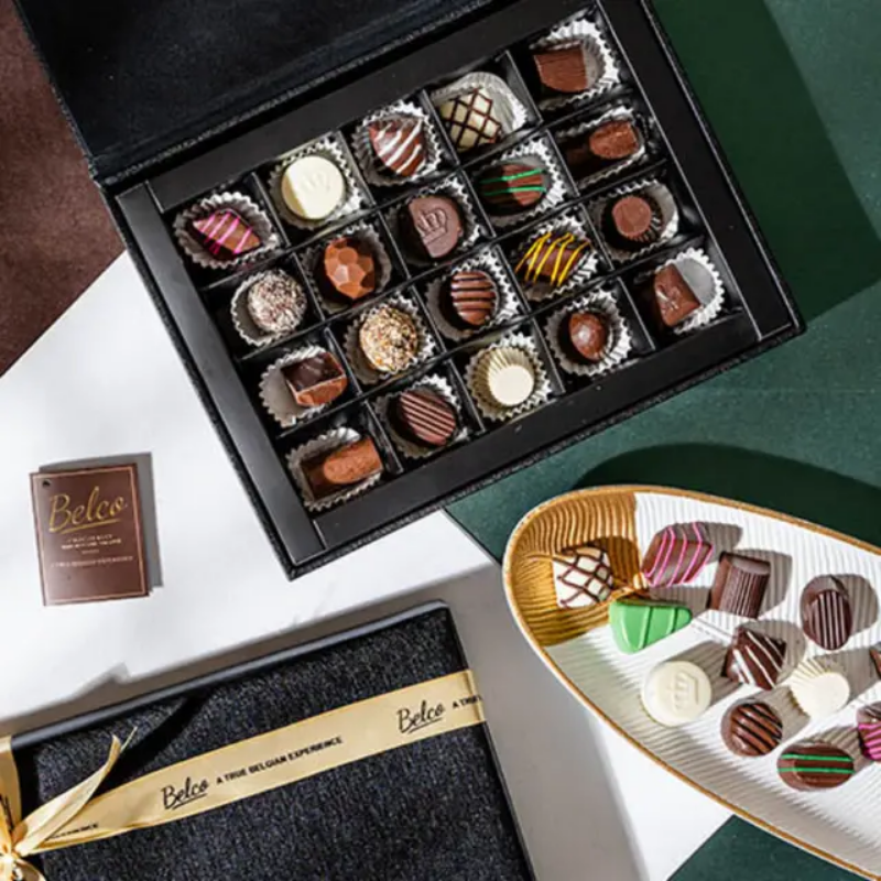 BLACK LEATHER WOODEN BOX OF 20 | Belco Chocolates